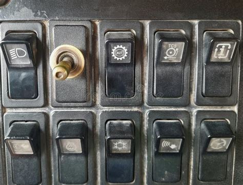 Instrument Panel Switch On The Dashboard Of A Heavy Equipment Truck