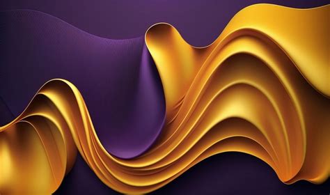 Abstract Background With 3d Wave Bright Gold And Purple Gradient Silk