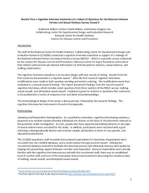 Fillable Online Results From A Cognitive Interview Evaluation Of A Subset Of Questions For The