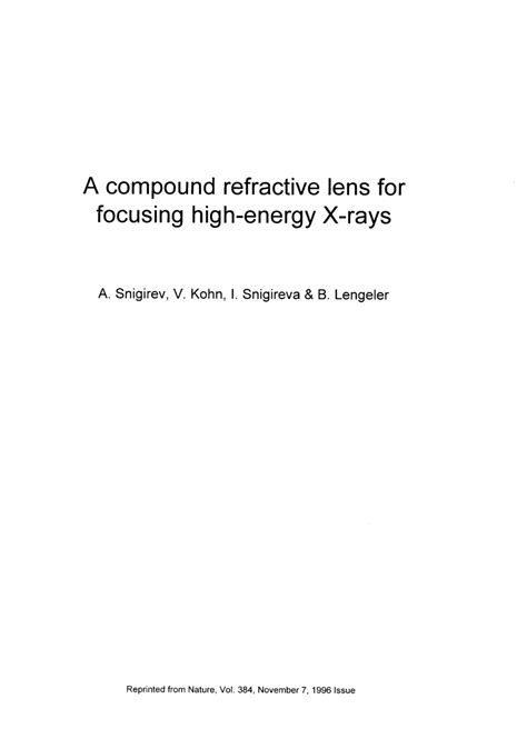 Pdf A Compound Refractive Lens For Focusing High Energy X Rays
