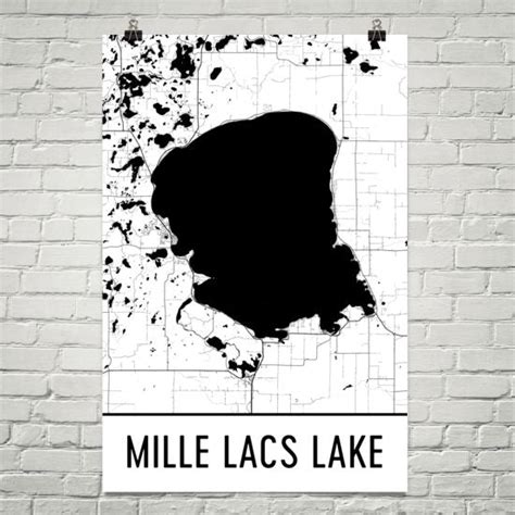 Mille Lacs Lake Mn Art And Maps Modern Map Art