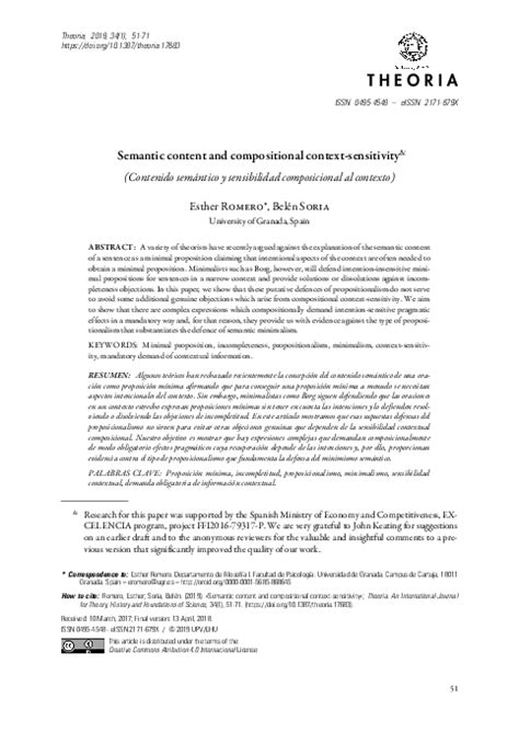 Pdf Semantic Content And Compositional Context Sensitivity And Contenido Semántico Y