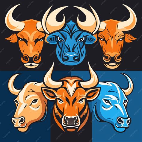 Premium Vector Flat Bull Head Vector Illustrations Design Set