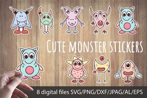 Cute Monster Stickers Pack Svgpng Graphic By Klimushka · Creative Fabrica