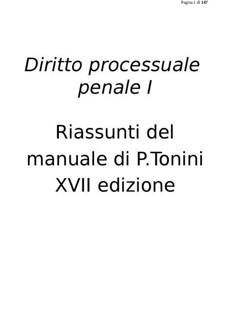 Diritto Processuale Penale I Tonini Docsity