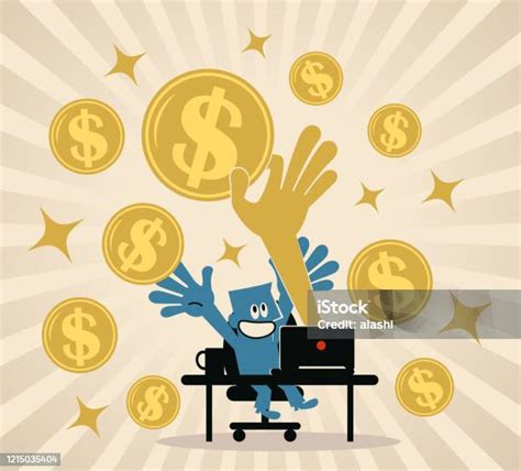 사업가는 노트북에서 작동 손은 모니터에서 나오는 그에게 돈을 많이 제공합니다 온라인 돈을 버는 방법에 대한 개념 개념에 대한 스톡 벡터 아트 및 기타 이미지 Istock
