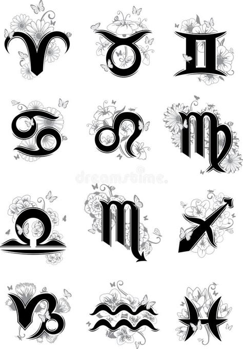 Zodiac Sign Complete Set Tattoo Style Stock Vector Illustration Of