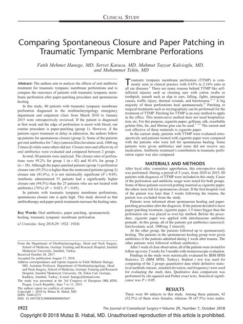 Pdf Comparing Spontaneous Closure And Paper Patching In Traumatic