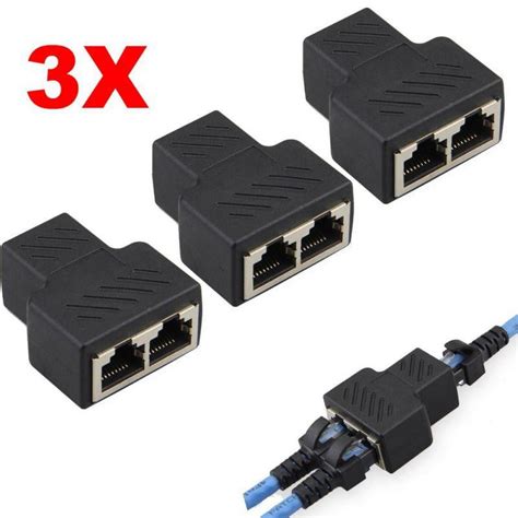 3 Pcs Rj45 Splitter Adapter 1 To 2 Ways Dual Female Port Cat567 Lan