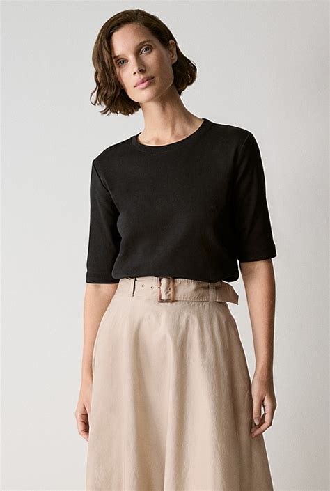 Black Australian Cotton Half Sleeve T Shirt Women T Shirts Tops Trenery