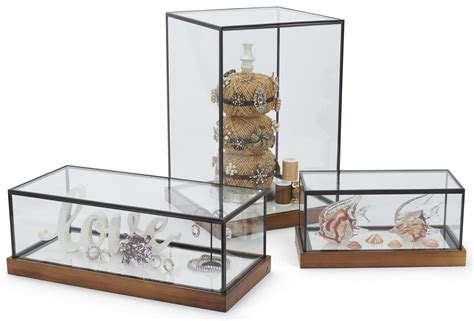 Led Glass Tabletop Display Box Black Copper Frame W Wood Base
