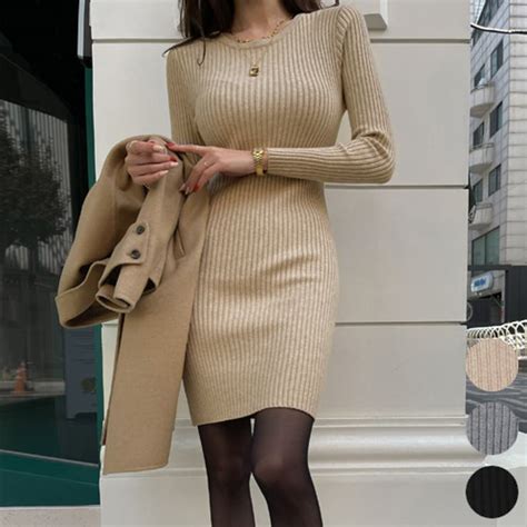 リブスリムフィットニットワンピース ミニワンピース ベーシックデザイン 品番：ad000013540 ｜premium K（プレミアムケー）の