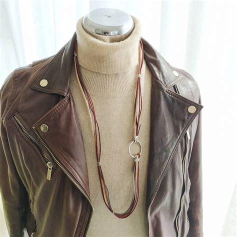 Layered Leather Necklace Long Boho Necklace Multi Strand Etsy