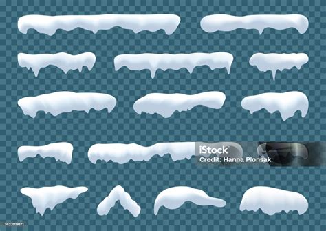Realistic Snow Caps Set White Snow Caps Snowball Snowdrifts And Snow