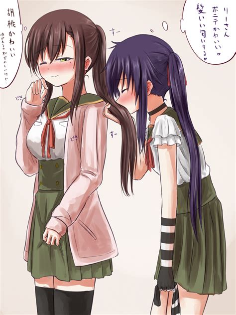 Safebooru 5tb Alternate Hairstyle Black Legwear Blush Brown Hair