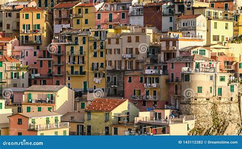 Cluster Of Houses Manarola Village In Cinque Terre Italy Stock Photo