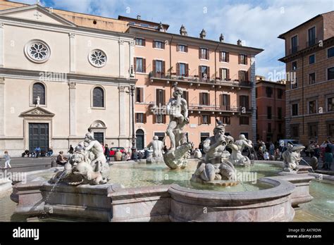 Fontana Del Moro Piazza Navona Historic Centre Rome Italy Stock