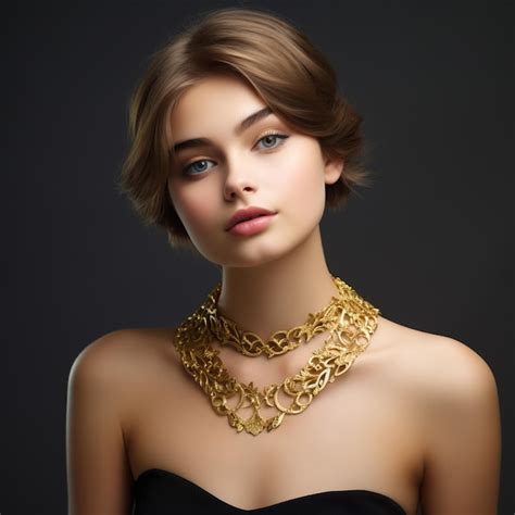 Premium Photo Young Model Demonstrating Golden Necklace