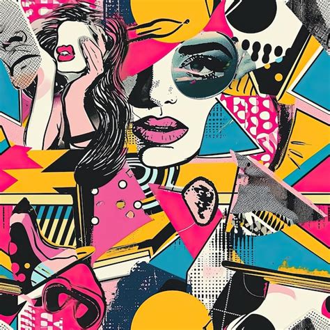 Premium Photo Vibrant 90s Pop Art Collage With Seamless Pattern Design
