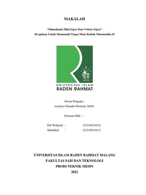 Nilai Eigen Dan Ruang Eigen Mudrikah Pdf Komputer