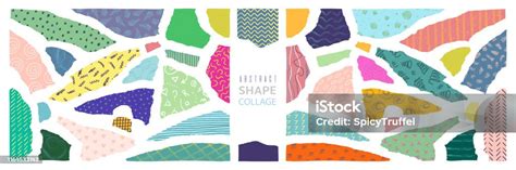 추상 모양 콜라주입니다 현대 종이 컷 조각 최소한의 그래픽 템플릿 주름 가장자리 장식 세트 벡터 손으로 그린 모양 개체 그룹에 대한 스톡 벡터 아트 및 기타 이미지 Istock