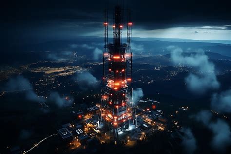 Premium Photo 3d Base Station Receiver Telecommunication Tower 6g Polygonal Design Global