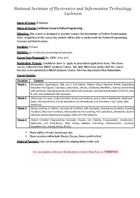Python Programming Syllabus National Institute Of Electronics And Information Technology