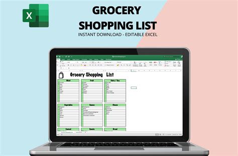 Lebensmittel Einkaufsliste Excel Vorlage Etsy De