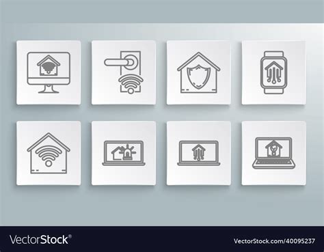 Set Line Smart Home With Wi Fi Digital Door Lock Vector Image