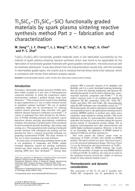 Pdf Ti3sic2 Ti3sic2 Sic Functionally Graded Materials By Spark