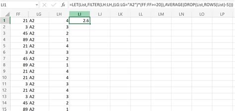 average the last 5 values in a whole column that meet certain