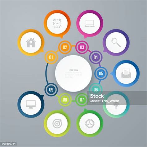 帶圓圈的圖表範本 9 選項向量圖形及更多9號圖片 9號 信息圖形 圓形 Istock