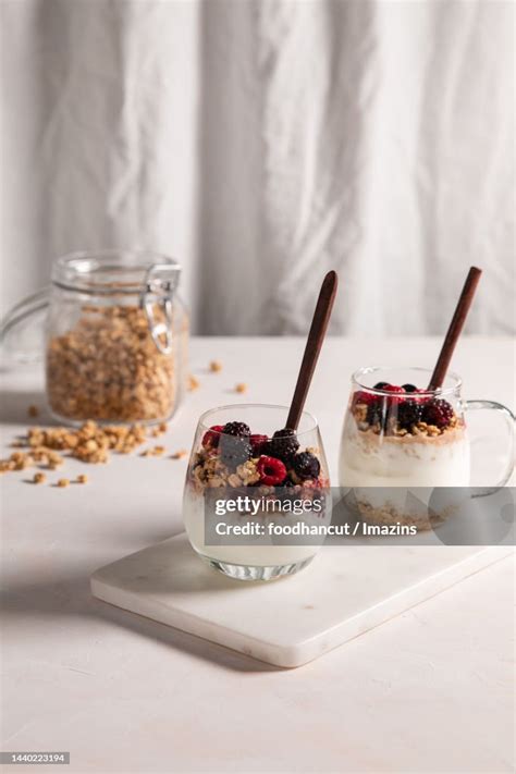 Cereal Yogurt Yoplait Mixed Berry Blueberry Granola High Res Stock