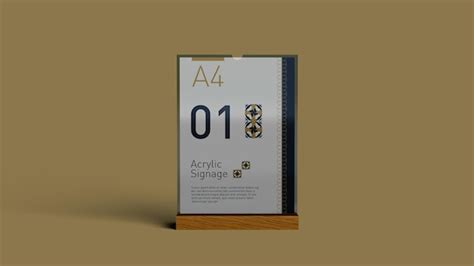 Acrylic Stand Mockup Wooden Base Signage A4 Signagemockup Premium Psd