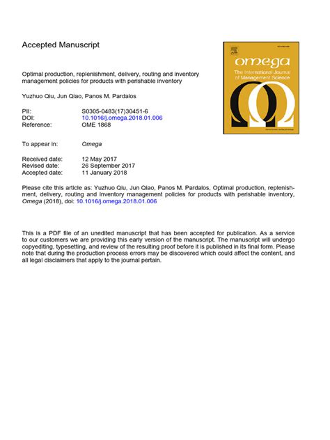 Qiu 2018 Pdf Linear Programming Inventory