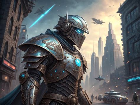 Fantasy Illustration Robot Knight In The Distant Future Stock Illustration Illustration Of