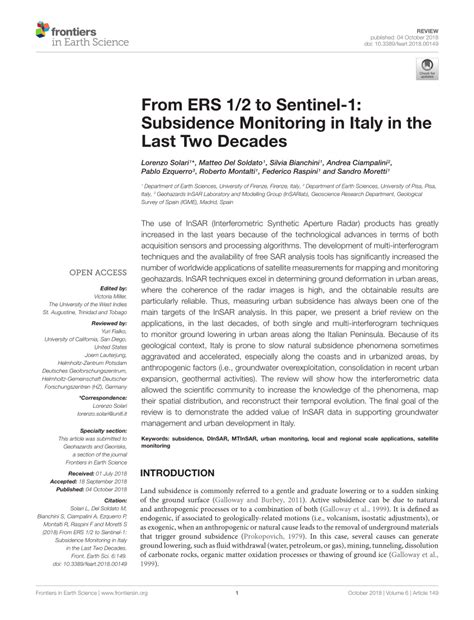 Pdf From Ers 1 2 To Sentinel 1 Subsidence Monitoring In Italy In The