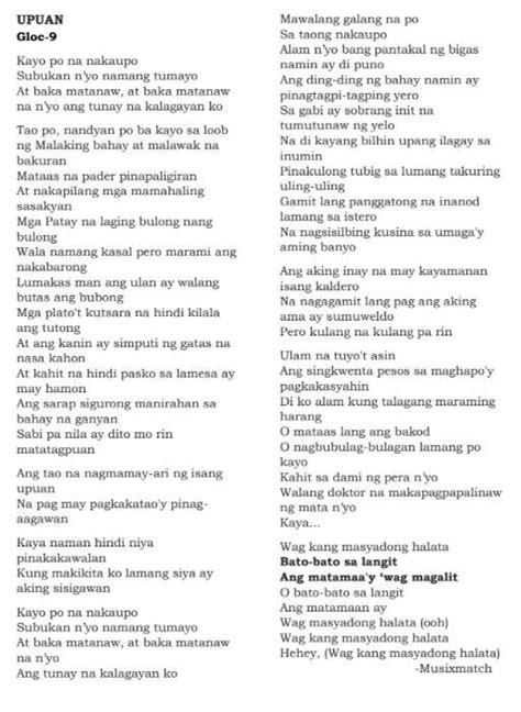 1 Tungkol Saan Ang Awiting Upuan Ni Gloc 9 2 Kakikitaan Ba Ang