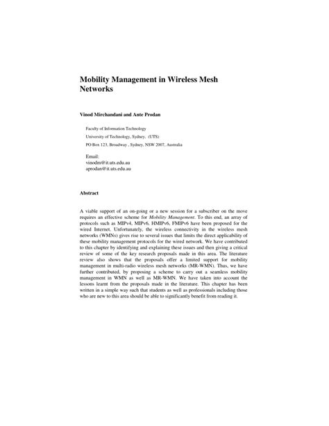 Pdf Mobility Management In Wireless Mesh Networks