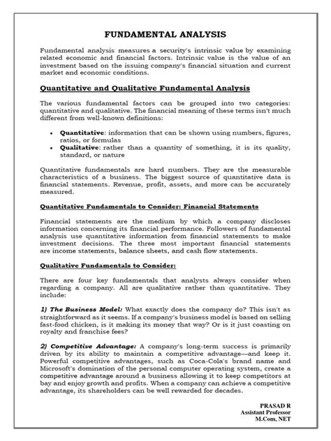 Fundamental Analysis Pdf Priceearnings Ratio Financial Ratio