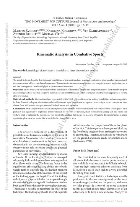 PDF Kinematic Analysis In Combative Sports