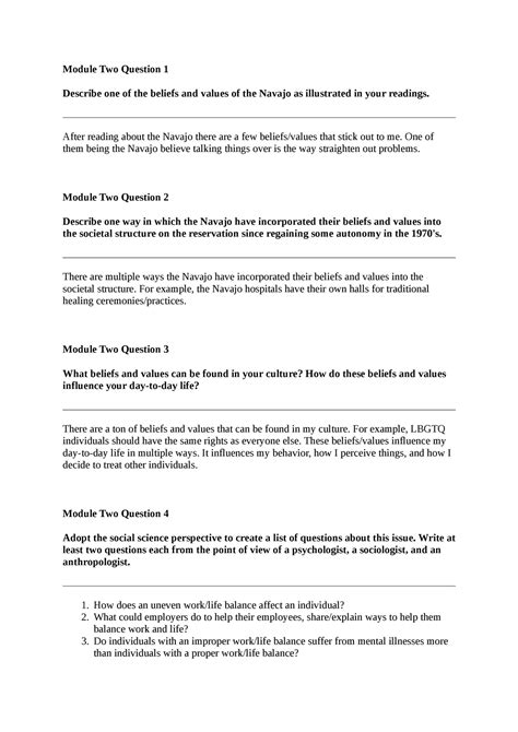 Scs200 Module 2 Short Answers Module Two Question 1 Describe One Of The Beliefs And Values Of