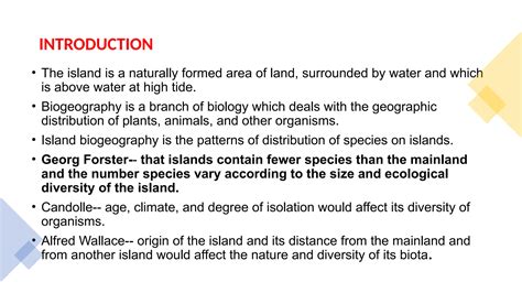 ISLAND BIOGEOGRAPHY Theory Of Island Biogeography Pptx