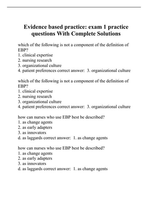 Evidence Based Practice Exam 1 Practice Questions With Complete