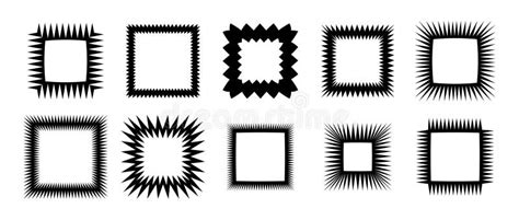 Zig Zag Edge Square Frames Collection Jagged Shapes Set Stock Vector