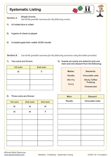 Systematic Listing Worksheet Printable Pdf Worksheets