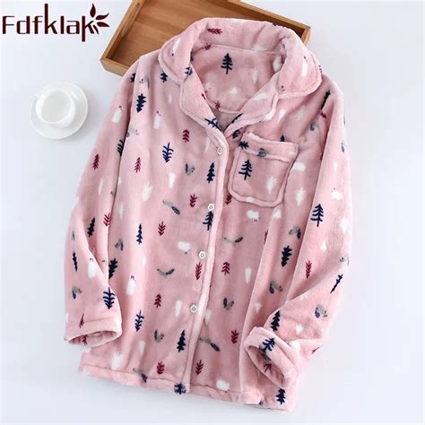 New Flannel Sleeping Clothes Women Thick Winter Warm Night Top For