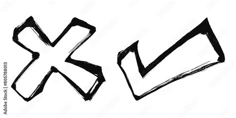 Doodle Check Mark And Cross Mark Icon Set Tick Symbol Checklist Signs