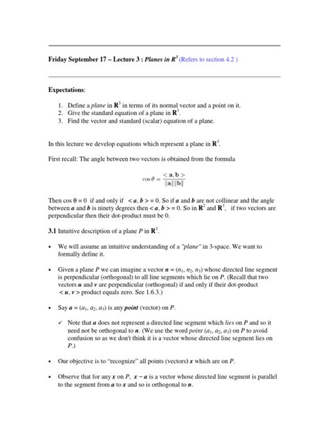 Lecture 03 Planes In R 3 Pdf Euclidean Vector Equations