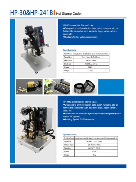 Hp 30 Hp 241b Hot Stamping Coding Machine Pdf